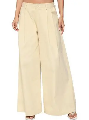 EDIKTED Ultra Wide Leg Cotton Pants - Beige
