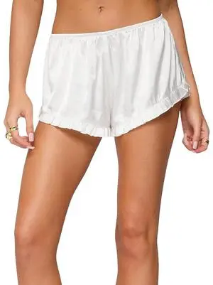 EDIKTED Olesia Ruffle Satin Effect Shorts - White