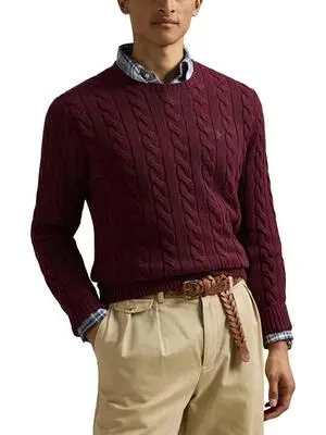 Polo Ralph Lauren Cable Knit Cotton Crewneck Sweater Mulberry Jam Heather