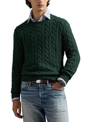 Polo Ralph Lauren Cable Knit Cotton Crewneck Sweater Scotch Pine Hthr