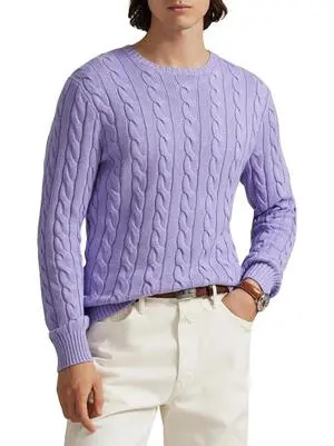 Polo Ralph Lauren Cable Knit Cotton Crewneck Sweater Sky Lavendar