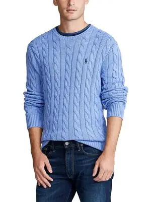 Polo Ralph Lauren Cable Knit Cotton Crewneck Sweater Soft Royal Heather
