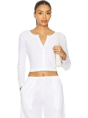 LESET Pointelle Crop Cardigan - White