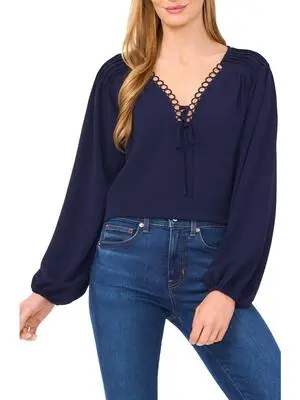 CECE DUPRAZ Circle Trim Pintuck Top - Classic Navy
