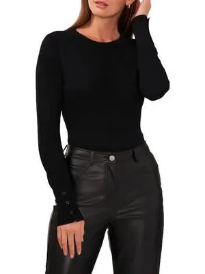 Halogen Button Cuff Crewneck Sweater - Rich Black 060