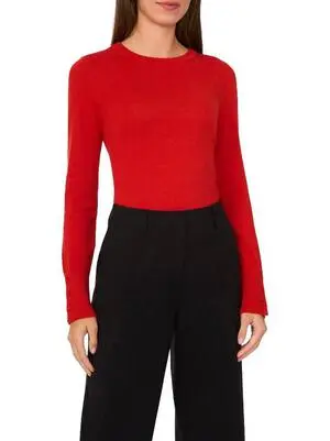 Halogen Button Cuff Crewneck Sweater Wild Poppy