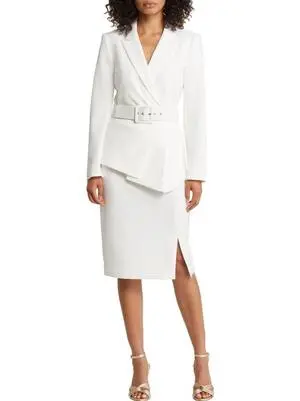 TAHARI ASL Belted Jacket And Skirt Set - Ivory