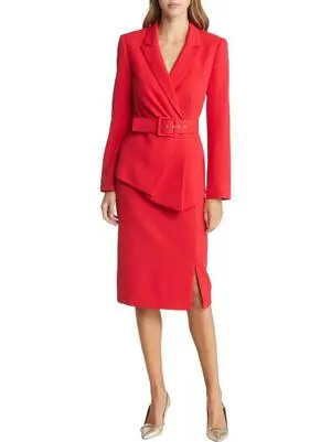 TAHARI ASL Belted Jacket And Skirt Set - Red