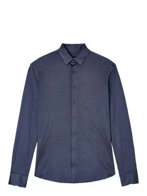 Giorgio Armani Slim-fit Micro-jacquard Silk And Cotton Jersey Shirt - Blue