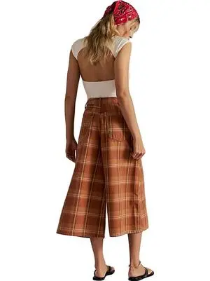 FREE PEOPLE We The Free High Top Wide Leg Crop Plaid Jeans