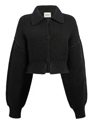 Khaite Pome Ribbed Cashmere Cardigan Black