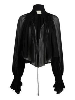 Khaite Durer Pleated Silk-chiffon Top - Black