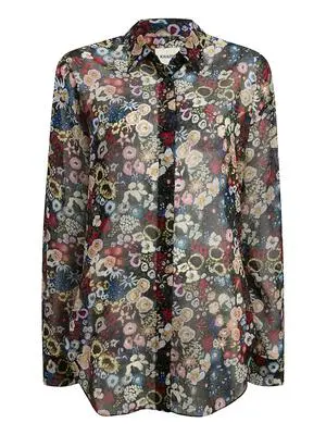 KHAITE Goya Floral Silk-Chiffon Shirt