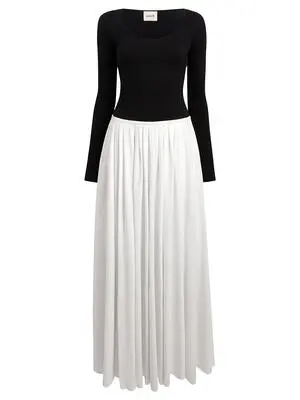 Khaite Carlotta Pleated Jersey Maxi Dress - Black,white