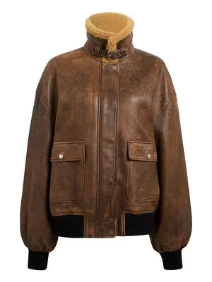 Khaite Sandor Leather Bomber Jacket - Brown