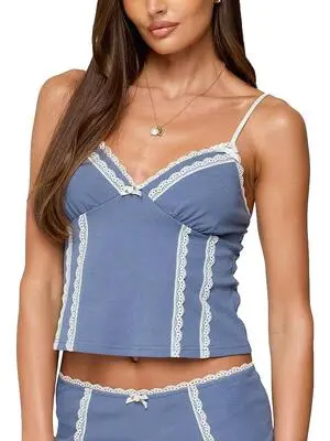 EDIKTED Eliane Lacey Tank Top - Blue