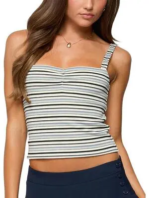 EDIKTED Striped Ruched Tank Top - Black And White