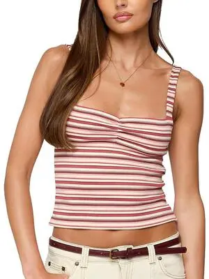 EDIKTED Striped Ruched Tank Top - Mix