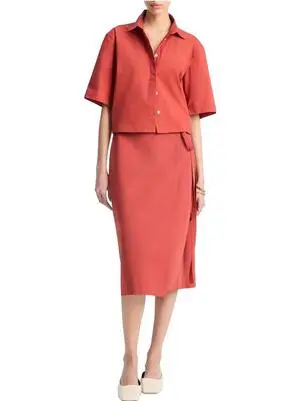 Vince Cotton-blend Straight Wrap Skirt - Red