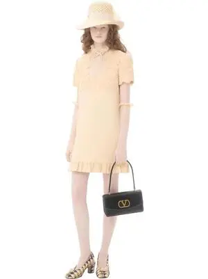 Valentino Garavani Embroidered Crepe Couture Short Dress - Brown