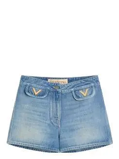 VALENTINO Denim Shorts With V Gold