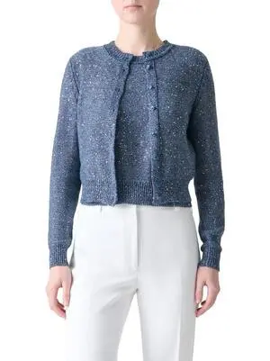 Akris Sequin Knit Linen Blend Cardigan - Granite Blue