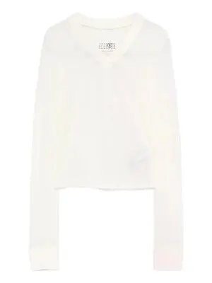 MAISON MARGIELA V-neck Long Sleeve T-shirt - White
