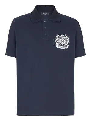 Balmain Cotton Crest Polo Shirt - Navy