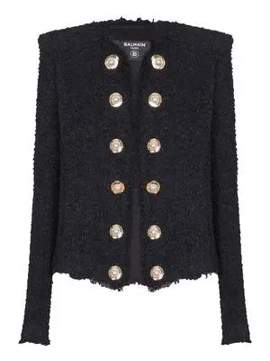 Balmain Tweed Raw-hem Jacket - Black