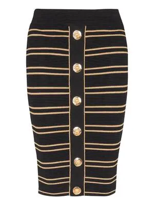 Balmain Striped Pencil Midi Skirt - Black