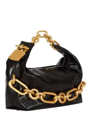 Balmain Mini Leather Sync Shoulder Bag Black