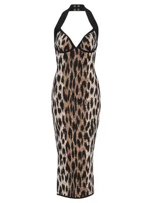 Balmain Leopard Jacquard Midi Dress - Brown