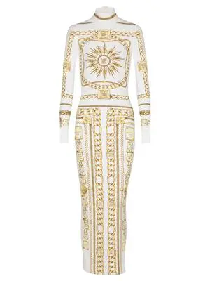 Balmain Jersey Chain Print Maxi Dress - Gold
