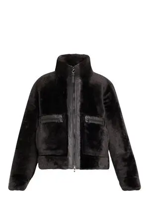 Brunello Cucinelli Shearling Velour Leather Zip Jacket - Charcoal