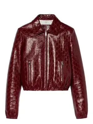Gucci Gg Embossed Leather Bomber Jacket - Red
