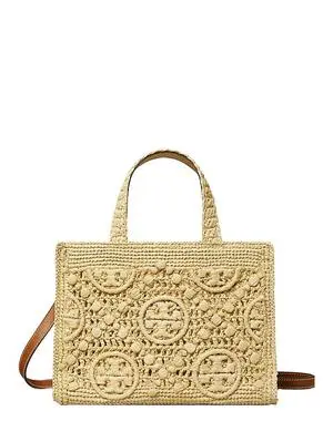 Tory Burch T Monogram Raffia Square Tote - Natural