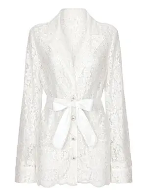 Dolce & Gabbana Floral Cordonetto Lace Pajama Shirt - White