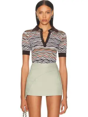 Missoni Short Sleeve Polo Top - Beige & Brown Tones