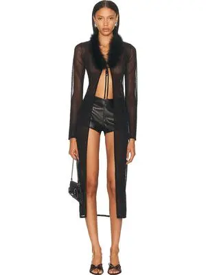 Blumarine Fur Collar Long Cardigan - Black