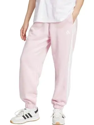 Adidas Essentials 3-stripes Fleece Loose-fit Pants - Clear Pink / White