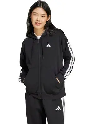 Adidas Essentials 3-stripes Full-zip Fleece Hoodie - Black / White