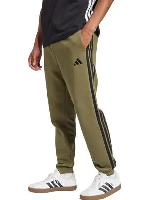 Adidas Essentials 3-stripes Fleece Pants - Olive Strata / Black