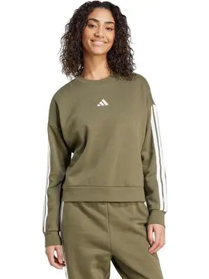Adidas Essentials 3-stripes Fleece Sweatshirt - Olive Strata / White