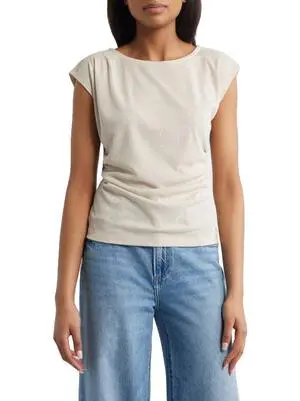 Wit & Wisdom Cap Sleeve Ruched Top - Pale Stone
