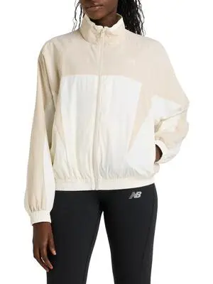 NEW BALANCE Oversized Water Resistant Colorblock Nylon Jacket - Sea Salt