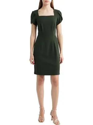 CONNECTED APPAREL Tulip Sleeve Sheath Dress - Loden/gold