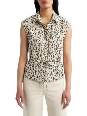Wit & Wisdom Animal Print Cap Sleeve Peplum Top - Black/ Cream