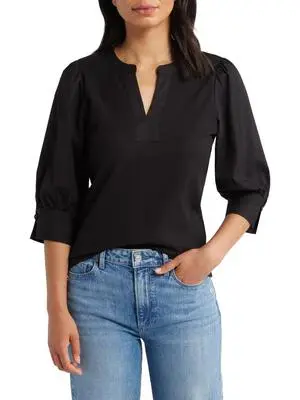 Wit & Wisdom Mixed Media Puff Sleeve Top - Black