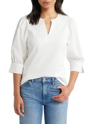 Wit & Wisdom Mixed Media Puff Sleeve Top - Off White
