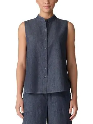 Eileen Fisher Mandarin Collar Sleeveless Shirt - Denim